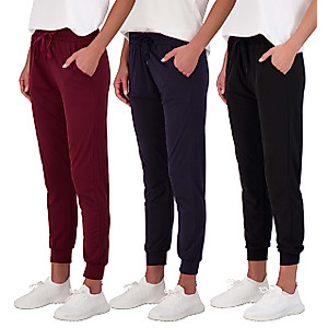 Real Essentials Women's Lounge Jogger Soft Teen Sleepwear Pajamas Fashion Loungewear Yoga Pant Active Athletic Track Running Workout Casual wear Ladies Yoga Sweatpants Pockets, Set 3, S, Pack of 3