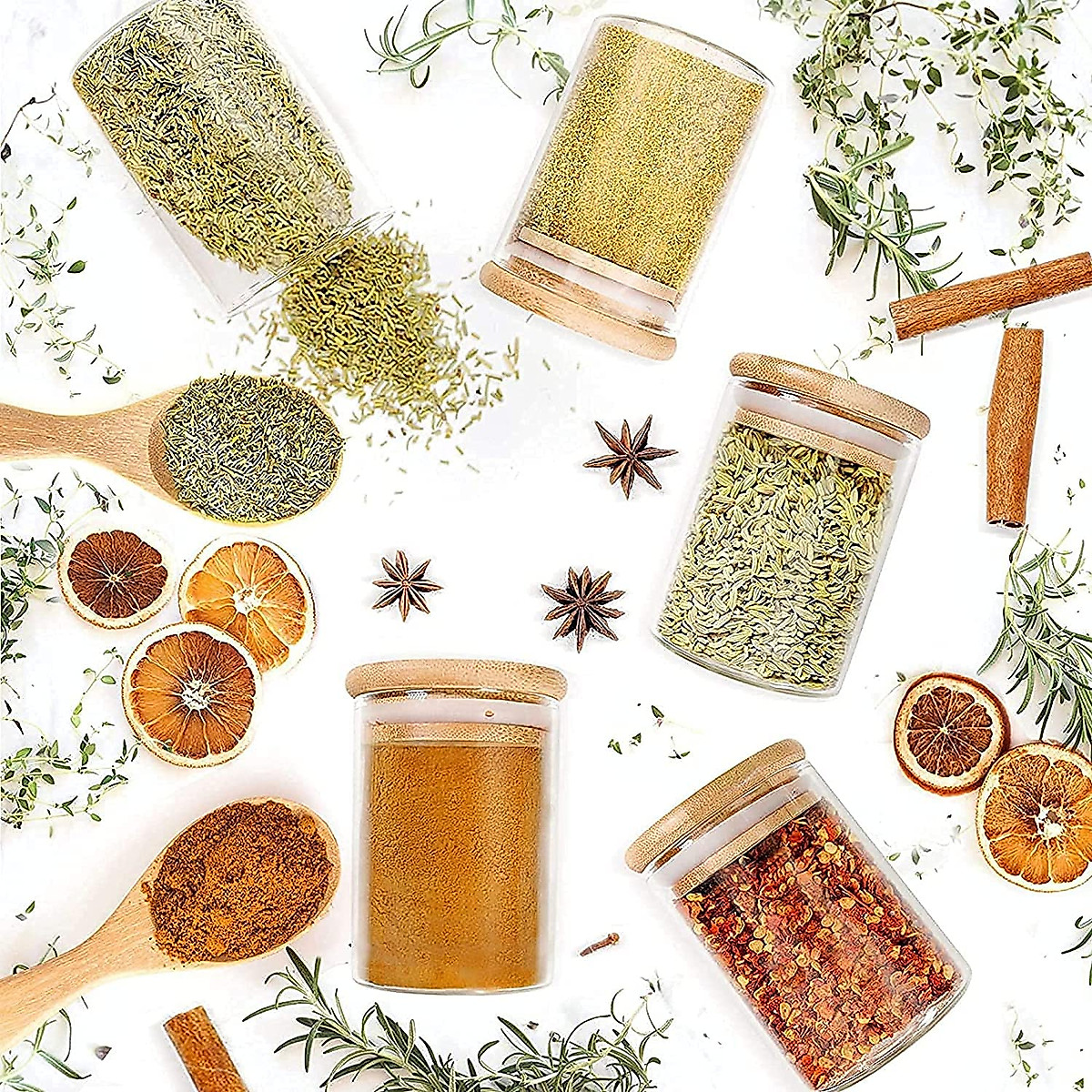 Labros Borosilicate Glass Container Glass Jar with Bamboo Airtight Lid, 9 Pieces,Rice and Spice Jars (220 ml) ||"CUSTOMER TRUST IS OUR SUCCESS" ||9 Pieces, Clear