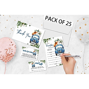 Yuansail Baby Shower Invitation Set, Fill In Invites Cards, Books for Baby, Diaper Raffle, Thank You, Pumpkin, Each Design 25 Cards & Envelopes (Total 100 Cards) – (bb008-taozhuang)