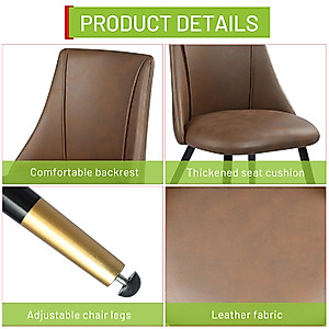 FurnitureR Dining Chairs Set of 2 Modern Upholstered Accent Chairs with Soft Seat/Metal Legs Kitchen Side Chairs for Kitchen Dining Room Waiting Reception Room, Faux Leather, Brown