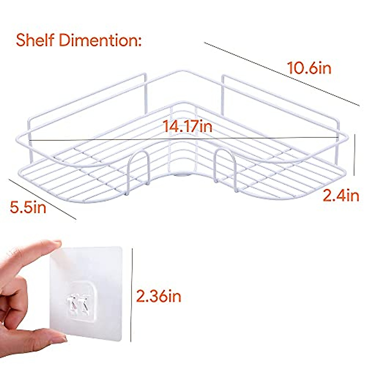 LAIGOO Adhesive Shower Caddy Corner Shelf, Metal Bathroom Shelf Wall Mounted Shower Shelf, Non-Drilling Floating Shelves for Shower Organizer/Bathroom Organizer/Kitchen (2 Pack, White)