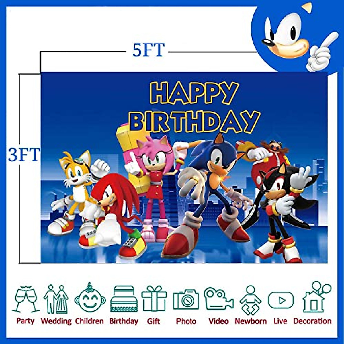 60x40 Inches Birthday Backdrop for Party, Soni Birthday Decoration with Good Wrinkle Resistance, Birthday Party Supplies as Background, Happy Birthday Banner 5X3 ft for Kids, Boys, and Girls