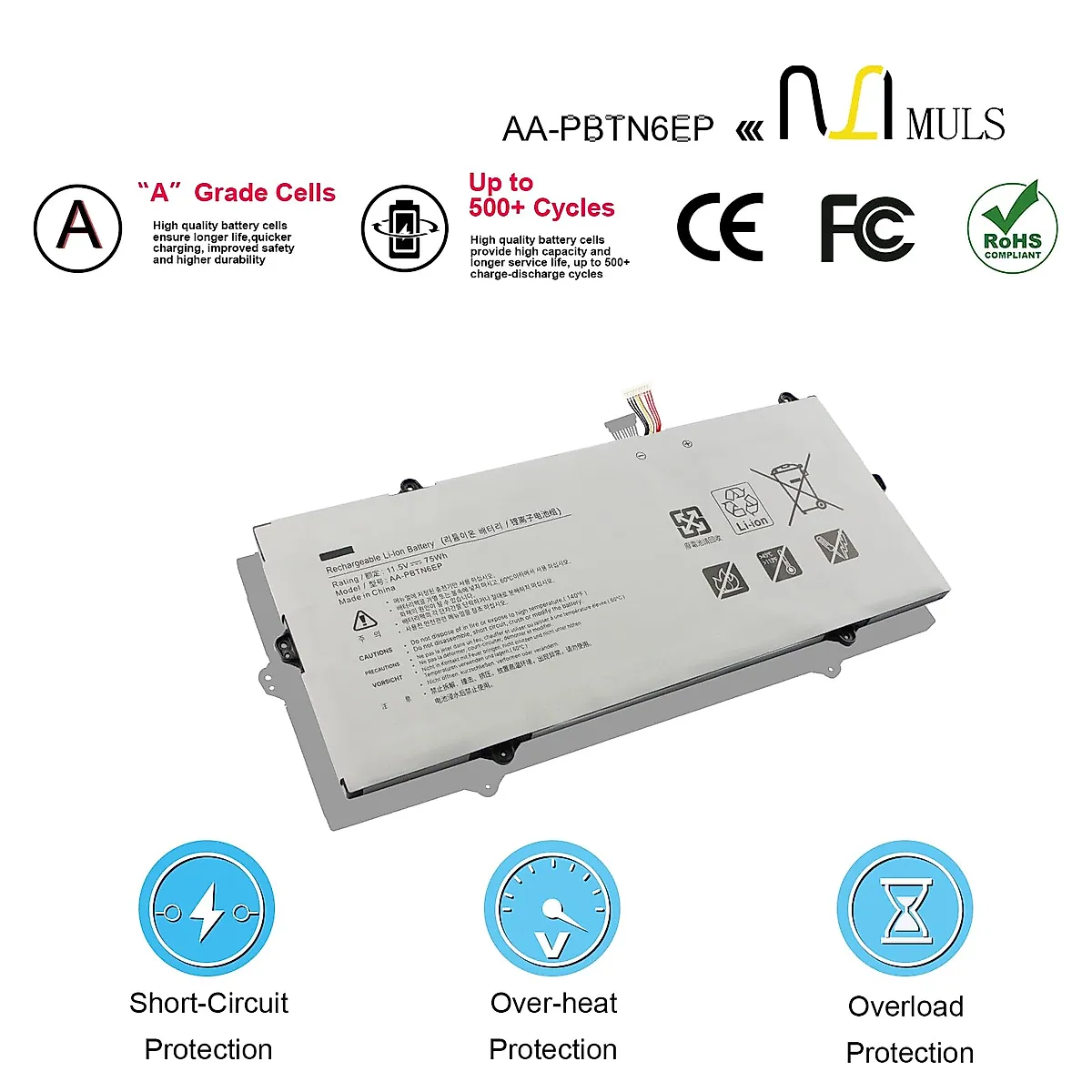 MULS AA-PBTN6EP 75Wh Laptop Battery for Samsung Notebook 9 900X3T 900X5T 930XBE 950XBE NP900X3T NP900X5T NP950XBE NT900X3T NT900X3U NT900X5T NT900X5U