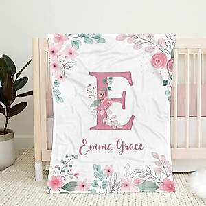 Jump Up Personalized Baby Monogram Blanket,Pink Baby Blanket Monogram,Monogram Blanket Baby,Monogram Blankets,Monogrammed Baby Blanket,Baby Blanket Name,Floral Baby Blanket