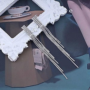 Sttiafay Vintage Rhinestone Dangle Earrings Silver Sleek Chain Drop Earrings Crystal Long Chain Tassel Earrings Sleek Metal Chain Earrings Jewelry for Women and Girls