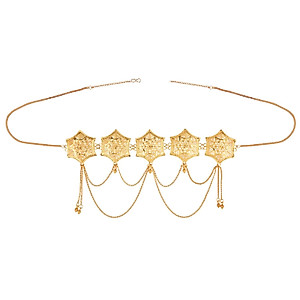 Efulgenz Gold Tone Indian Jewelry for Women Dubai Style Kamarbandh Indian Big Floral Pendant Multilayer Chain with Ball Kamarbandh Belly Chain Waist Belt Jewelry for Wedding