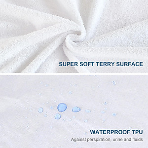 Full Size Mattress Protector Waterproof, Full Size Mattress Cover Breathable Cotton Terry with Waterproof TPU Layer Fitted 14'' Pocket, Noiseless Cotton Terry Mattress Cover Full Size