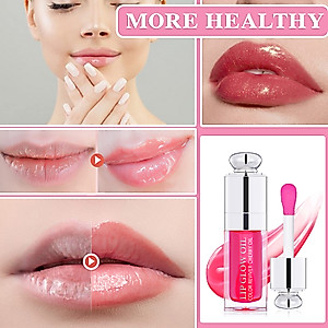 Hydrating Lip Glow Oil Plumping Gloss Tinted Lip Balm Transparent Moisturizing Toot Lip Care Oil Non-sticky Big Brush Head Nourishing Repairing Lip Lines and Prevents Dry Cracked Lips(015#)