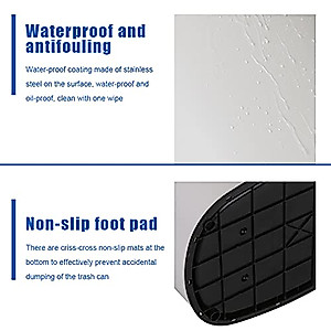 Hkeli 13 Gallon50 Liter Garbage Can Automatic Trash Kitchen Touch Free High Capacity with Lid Brushed Stainless Steel Waste Bin for Bathroom Bedroom Home Office (White), 17.3 x 13 x 23.6 inches