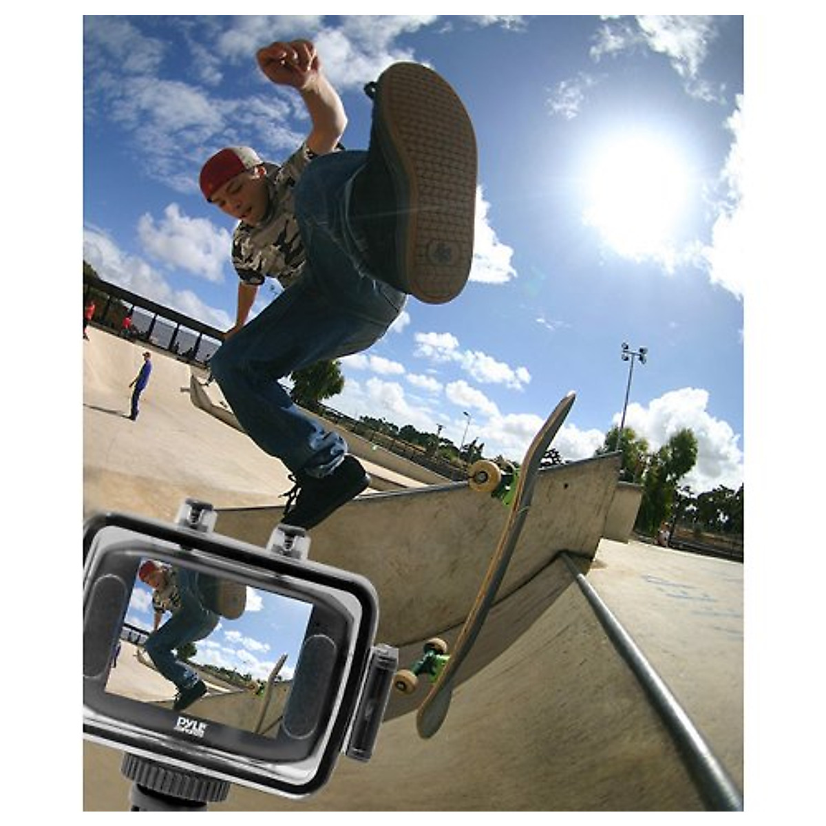 Pyle Mini HD Sports Action Camera - Camcorder w/ 5.0 MP Camera, 2" Touch Screen, USB SD Card, Rechargeable Battery - Waterproof Case, Bike Handle bar, Helmet Mount, Car Charger PSCHD30OR (Orange)