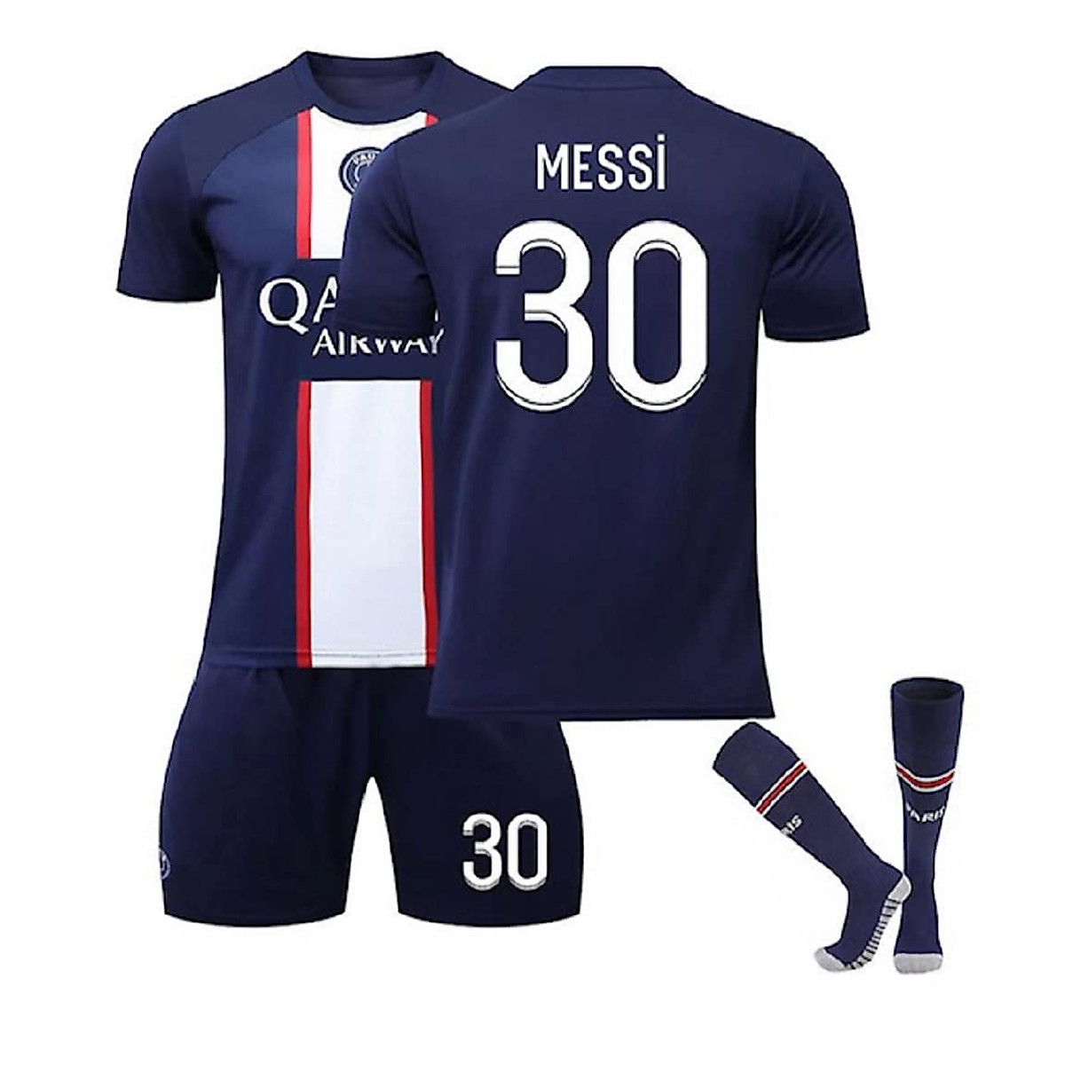 Paris Messi Blue Home 22/23 Soccer Kids Jersey + Shorts + Socks Set Kit Size Medium (8-9 Years Old) for Youth