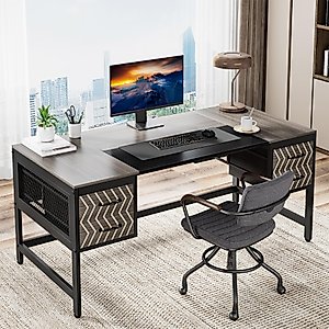 Tribesigns Home Office Desk with Drawers: 63" Computer Executive Desk with 4 Storage Drawers, Wood Farmhouse Study Writing Table, Herringbone Business Furniture for Home Office