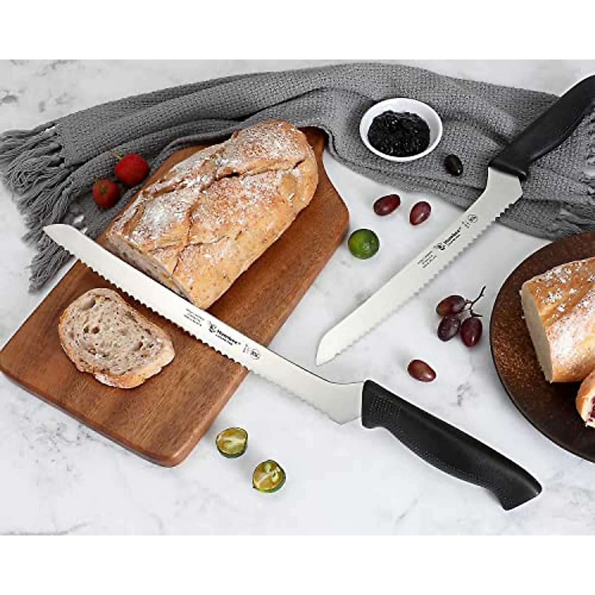 HUMBEE Cusine Pro, 12 inch Offset Bread Knife Serrated Knife Wave Razor-Sharp Blade Comfortable Grip Dishwasher Safe, NSF Certified