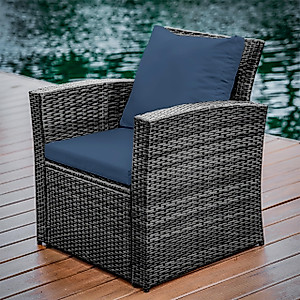 Nestl Wicker Outdoor Furniture Set - 4 Piece Patio Set (Grey/Navy)