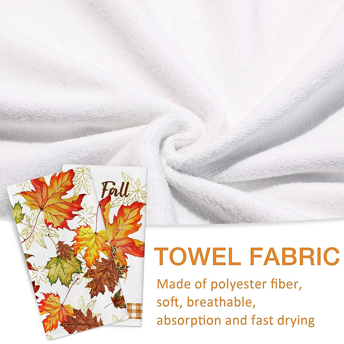 Seliem It’s Fall Y’All Maple Leaves Kitchen Dish Towel Set of 2, Watercolor Thanksgiving Leopard Leaf Fingertip Towel Hand Drying Baking Cooking Cloth, Autumn Seasonal Home Farmhouse Decoration 18x26