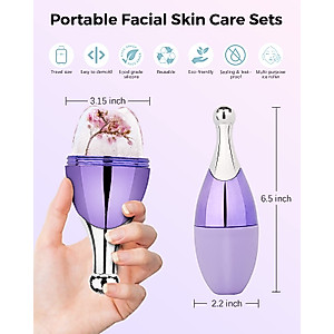 Ice Face Roller, Ice Roller and Spray for Face and Eye Puffiness Relief, Facial Ice Roller Ice Mold Reusable Beauty Ice Cube Ice Holder Skin Care Tool to Brighten & Tighten Skin, Shrink Pores(Purple)