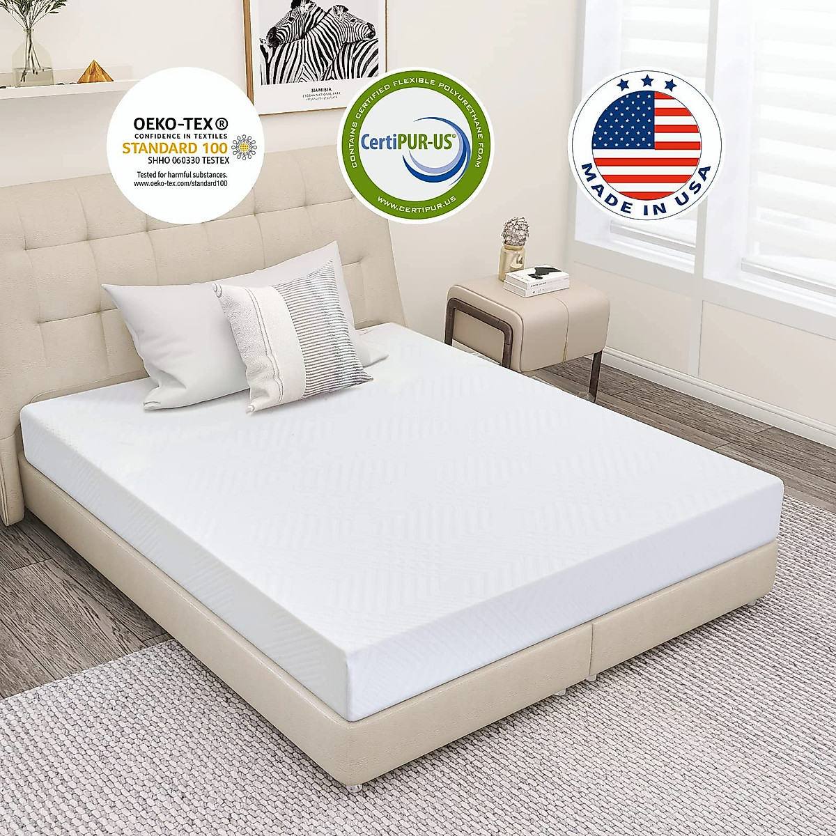 Opoiar 10 Inch King Size Memory Foam Mattress,Cooling Gel Mattress Bed in a Box,Mattress for Back Pain Relief,Supportive Pressure Relief,CertiPUR-US Certified,Made in USA,Medium,White