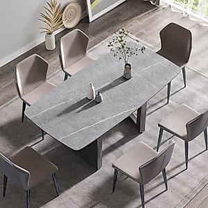 Voohek, 6-10 Kitchen Dining Table, with Artificial Marble Stone Top, Metal Leg, for Living Room, 6-8 People (No Chairs), Gray