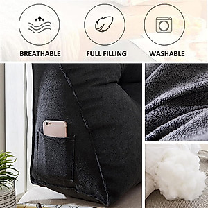 Large Triangular Reading Wedge Pillow, Bed Rest Headboard Cushion Headboard Pillow Bolster Cushion for Twin Full Queen King Daybed Bed Bunk Bed (Color : Black, Size : 31.5inch/80cm)