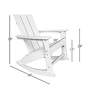 RESINTEAK Modern Adirondack Rocking Chair, All Weather Resistant, Ergonomic Design and Comfort, 20 Inch Wide Seat, up to 350 lb Big and Tall Porch Rockers for Backyards, Firepit, Deck (White)