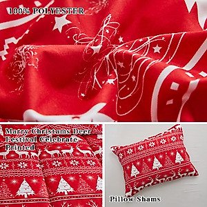Flysheep Christmas Comforter Set 3 Pieces Twin Size 68x88 inches, Red White Snowflake and Deers Trees Reversible Design, Soft Microfiber Lightweight Bedding Sets for Kids