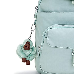 Kipling Women's Queenie, Adjustable Backpack Straps, Monkey Keychain, Key Clasp, Top Carry Handle, Serene Green, 10''L x 13.25''H x 6.25''D
