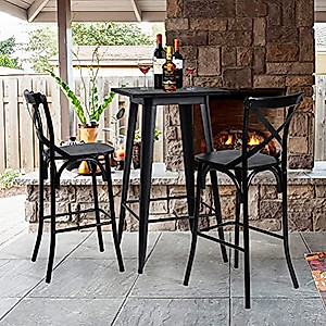 glitzhome 41.50" H Modern Style High Heavy-Duty Metal Black Steel Square Bar Table with Solid Elm Wood Top Sturdy Frame Bistro Pub Table