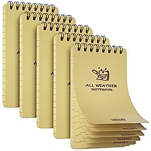Waterproof Notebook, Spiral Notebook with Thick Lined Paper, 5 Pack Top Bound Pocket Notebook, Durable Cover Notebooks for Work, Outdoor, Memo, Notes, Tactical Steno Pads, 3" x 5", Yellow