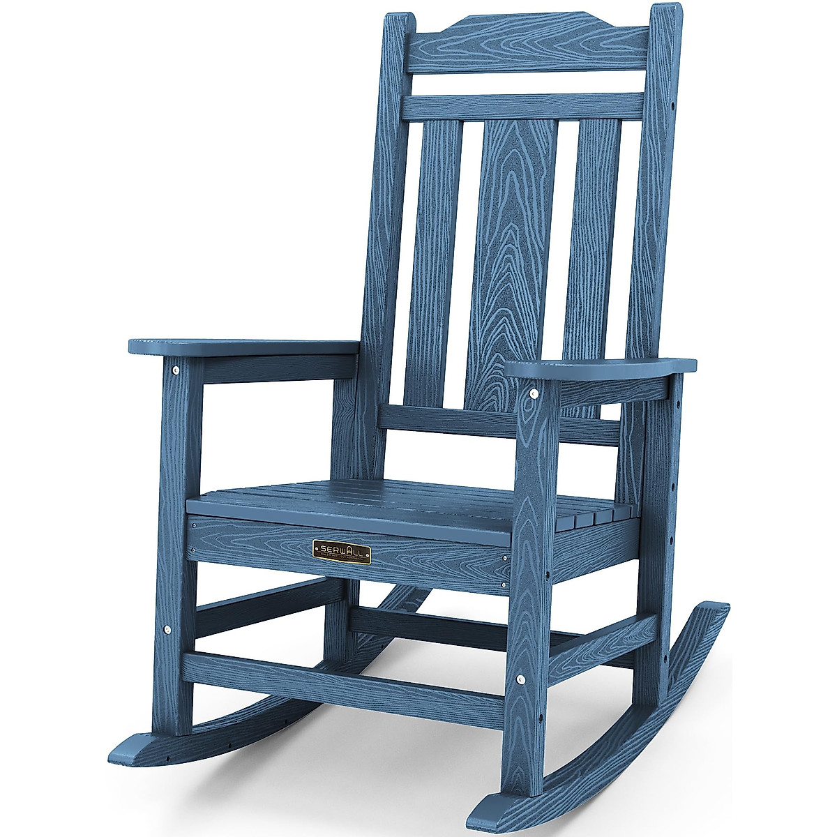 SERWALL Outdoor Rocking Chair, HDPE Poly Rocking Chair for Adults, All Weather Heavy Duty Front Porch Rocker, Blue