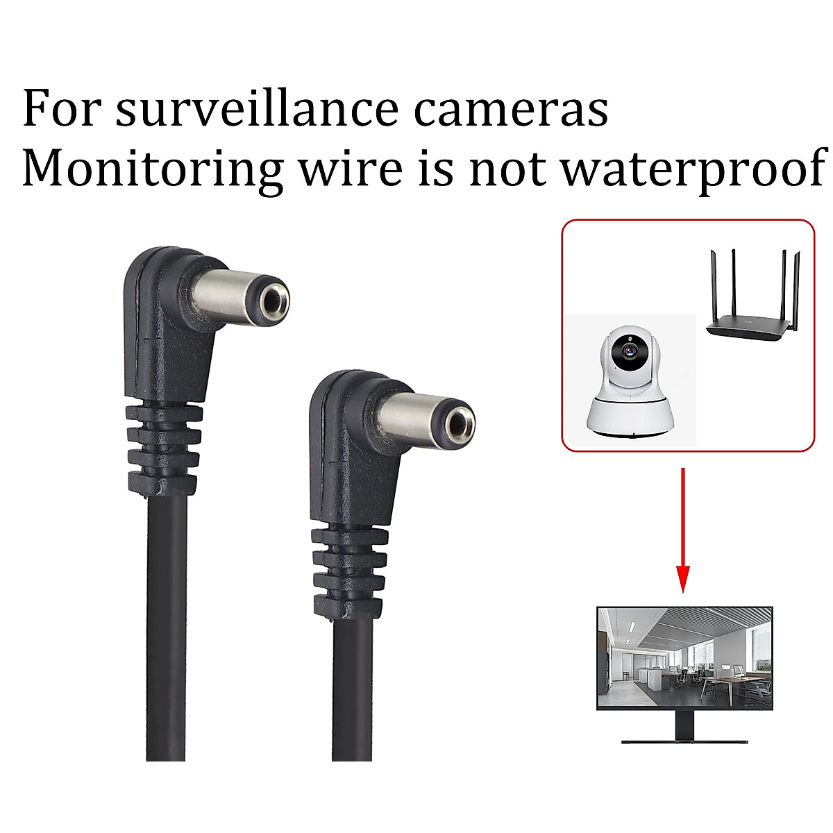 HCFeng Double Elbow DC 5.5mm x 2.1mm Cable DC 5.5mm x 2.1mm 90 Degree Right Angle Male to Male Power Adapter Cable for CCTV Surveillance Security Camera LED Strip DVR (22 AWG)[2 Pack/ 5ft]