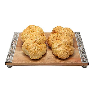 Yair Emanuel Wooden Challah Bread Cutting Board for Shabbat and Yom Tov | Filigree Accent Decoration (CBT-1)