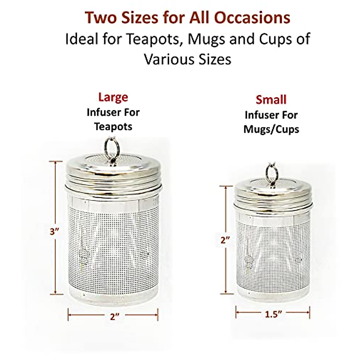URBAN ESCAPE Tea Steeper For-Loose Tea Leaf (2 PACK-LARGE for Teapot/Kettle & SMALL for Mug/Cup 20oz) Tea Infuser Tea Diffuser Extra Fine Mesh Stainless Steel Tea Strainer Ball Colador Infusor té
