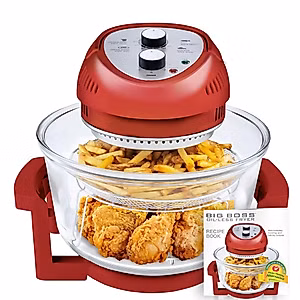 Big Boss 16Qt Large Glass Air Fryer Non Toxic – Large Halogen Oven Cooker with 50+ Air Fryers Recipe Book for Meals for Entire Family, Healthier Oil-Free Crispy Foods As Seen on TikTok