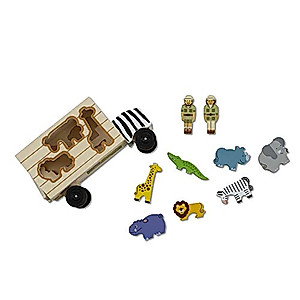 Melissa & Doug Animal Rescue Shape-Sorting Truck - Wooden Toy With 7 Animals and 2 Play Figures -Vehicle Toys For Toddlers