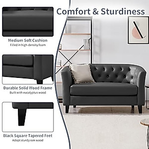 Husbedom 50 Inches Loveseat, Small Air Leather Couch for Small Spaces, Mini Sofa with Button Tufted Décor for Bedroom, Love Seats Furniture, Living Room, Bedroom, Apartment, Dorm, Dark Gray