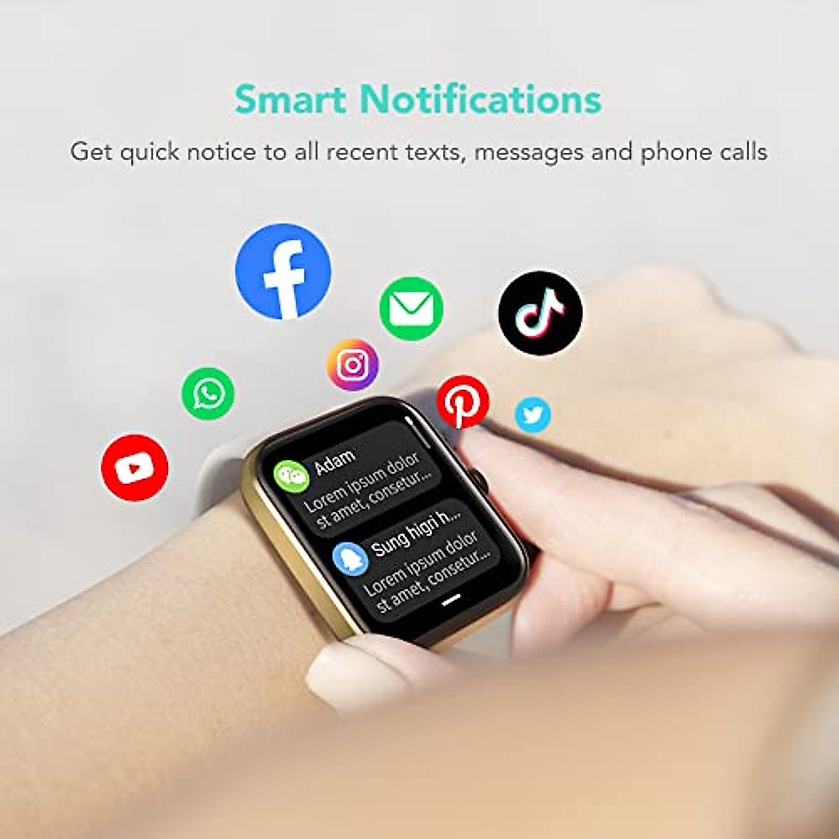 SKG Smart Watch, Fitness Tracker with 5ATM Swimming Waterproof, Health Monitor for Heart Rate, Blood Oxygen, Sleep, 1.7'' Touch Screen Bluetooth Smartwatch Fitness Watch for Android-iPhone iOS, V7