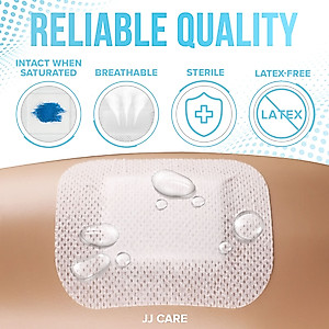 JJ CARE Waterproof Adhesive Island Dressing [Pack of 25], 6” x 6” Sterile Island Wound Dressing, Breathable Bordered Gauze Dressing, Individually Wrapped Latex Free Bandages with Non-Stick Central Pad