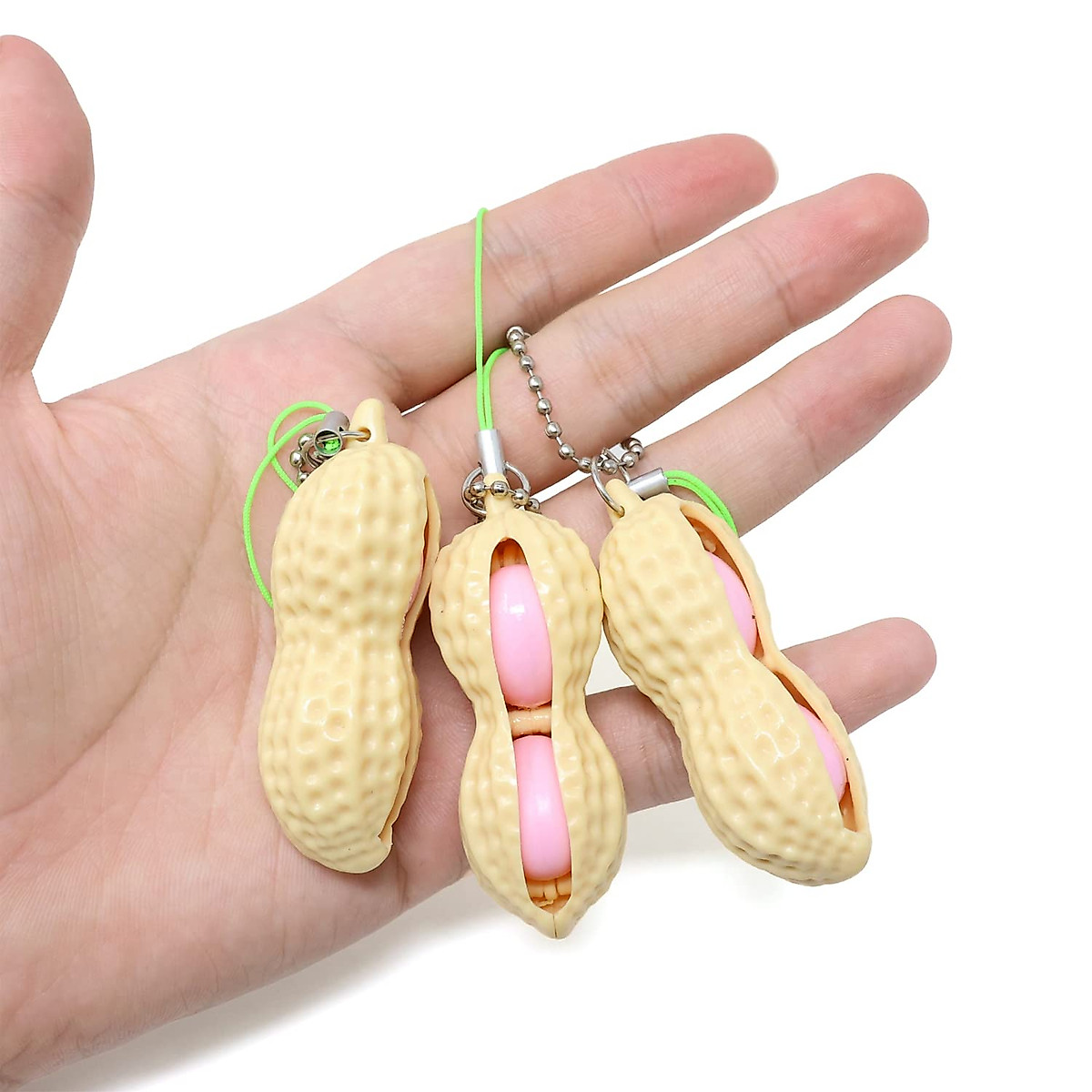 Honbay 6PCS Cute Peanut Decompression Toy Squeeze Peanut Fidget Toy Extrusion Peanut Keychain Keyring Stress Relieving Keychain Toys