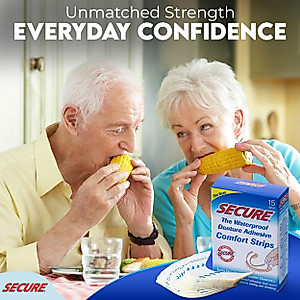 Secure Comfort Strips Waterproof Denture Adhesive - Zinc Free - Extra Firm Hold For Lower Dentures - 15 Strips (Pack of 3)