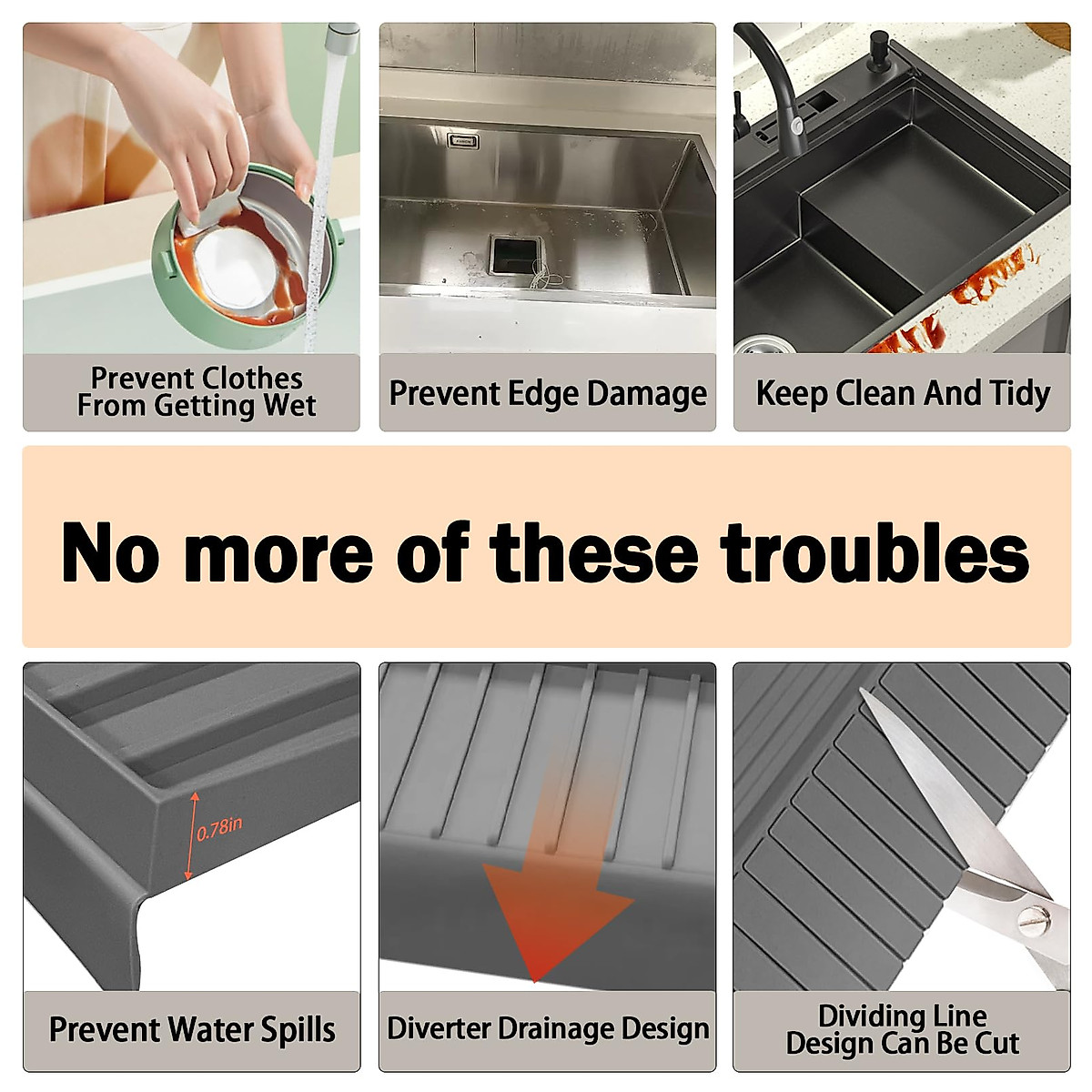 Silicone Sink Edge Protectors, Kitchen Sink Splash Guards With Suction Cup, Splash Guard For Bathtub Sink, 4" x 14" Multifunction Sink Accessories, Countertop Protectors For Quartz Kitchen Sink