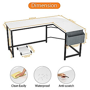 Topfurny L Shaped Desk 58’’ Corner Desk Computer Gaming Desk PC Table Writing Desk Large L Study Desk Home Office Workstation Modern Simple Multi-Usage Desk with Storage Bag Space-Saving Wooden Table