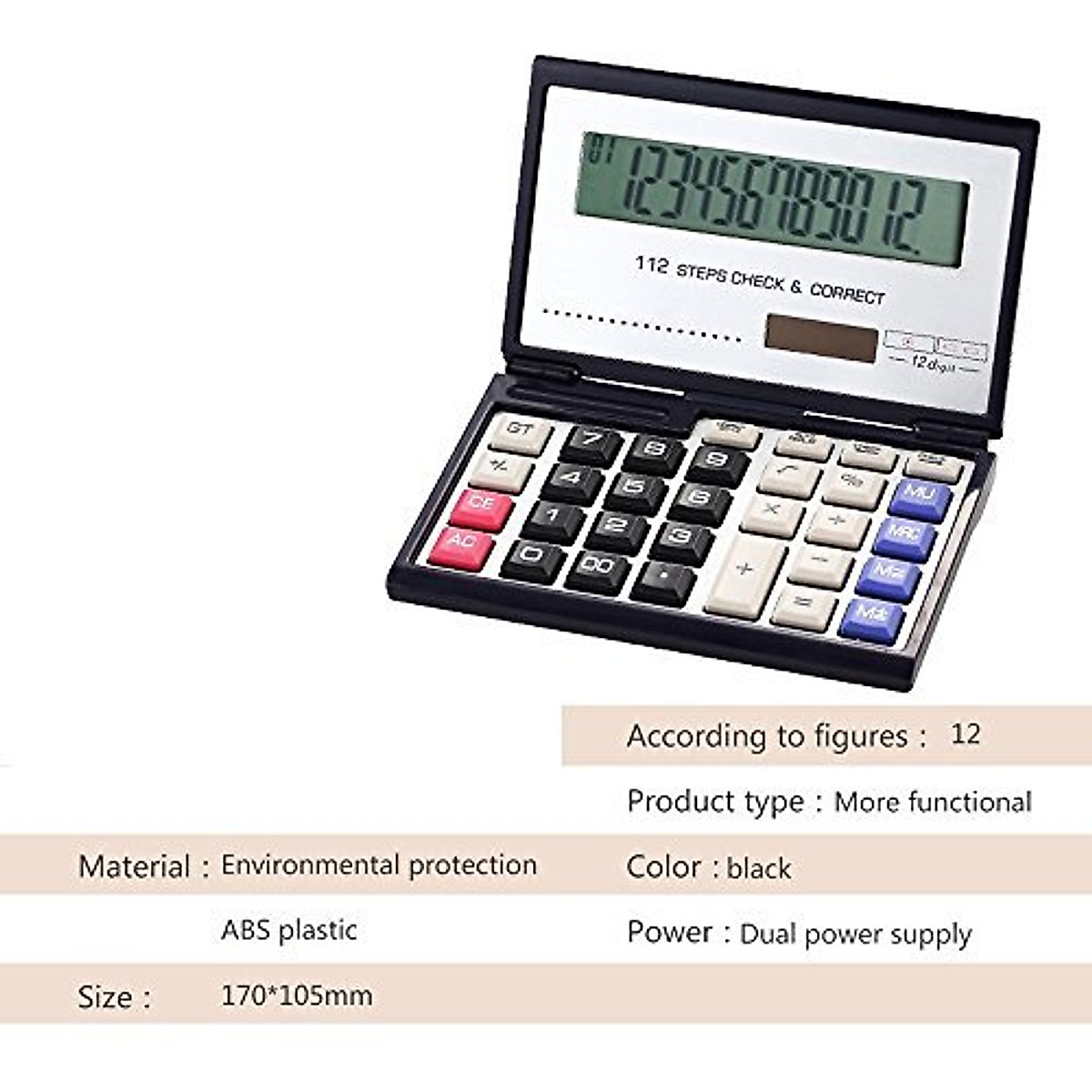 Folding Calculator with 12-Digits Large Display,Solar and AAA Battery Dual Power Business/Office/Student/