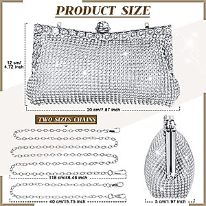 Women Silver Evening Purse Rhinestone Clutch Bag Handbag Bling Shoulder Cross Body with Short and LongChain for Wedding Party (Beads Style)