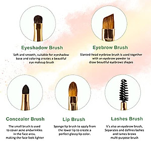 Velony Vacay Eye Makeup Brush Set, Travel Size Makeup Brush Eyebrow Makeup Brushes for Eyeshadow, Concealer, Lashes, Lip, 5 Piece Set