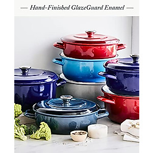 Merten & Storck European Crafted Enameled Iron, Round 7QT Dutch Oven Casserole with Lid, Lava Red