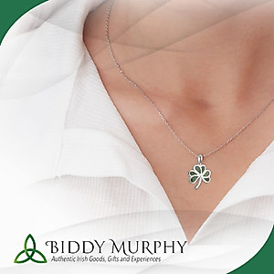 Biddy Murphy, Women's Irish Shamrock, Lucky Three Leaf Clover 925 Sterling Silver Pendant 18" Inch Necklace with Connemara Marble Inlay