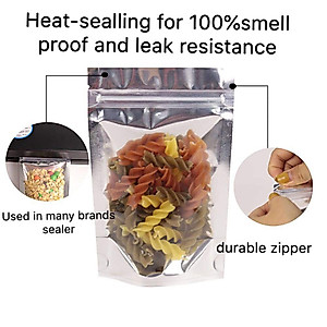 100PCS Resealable Smell Proof Bags with Clear Front Window, Zip Lock Stand Up Aluminum Foil Bags Mylar Food Storage Bags Pouch for Dry Food, Snack, Jewelry, Electronics（8x12+4inch）