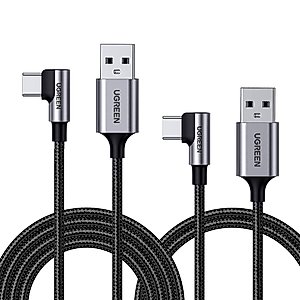 UGREEN USB A to USB C Cable, Right Angle USB C Cable 2 Pack Nylon Braided Fast Charging Cable Compatible for Samsung S22 Note20 Z Flip Z Fold, iPad Mini 6 Air 5,PS5, Switch, etc. 3.3FT+6.6FT