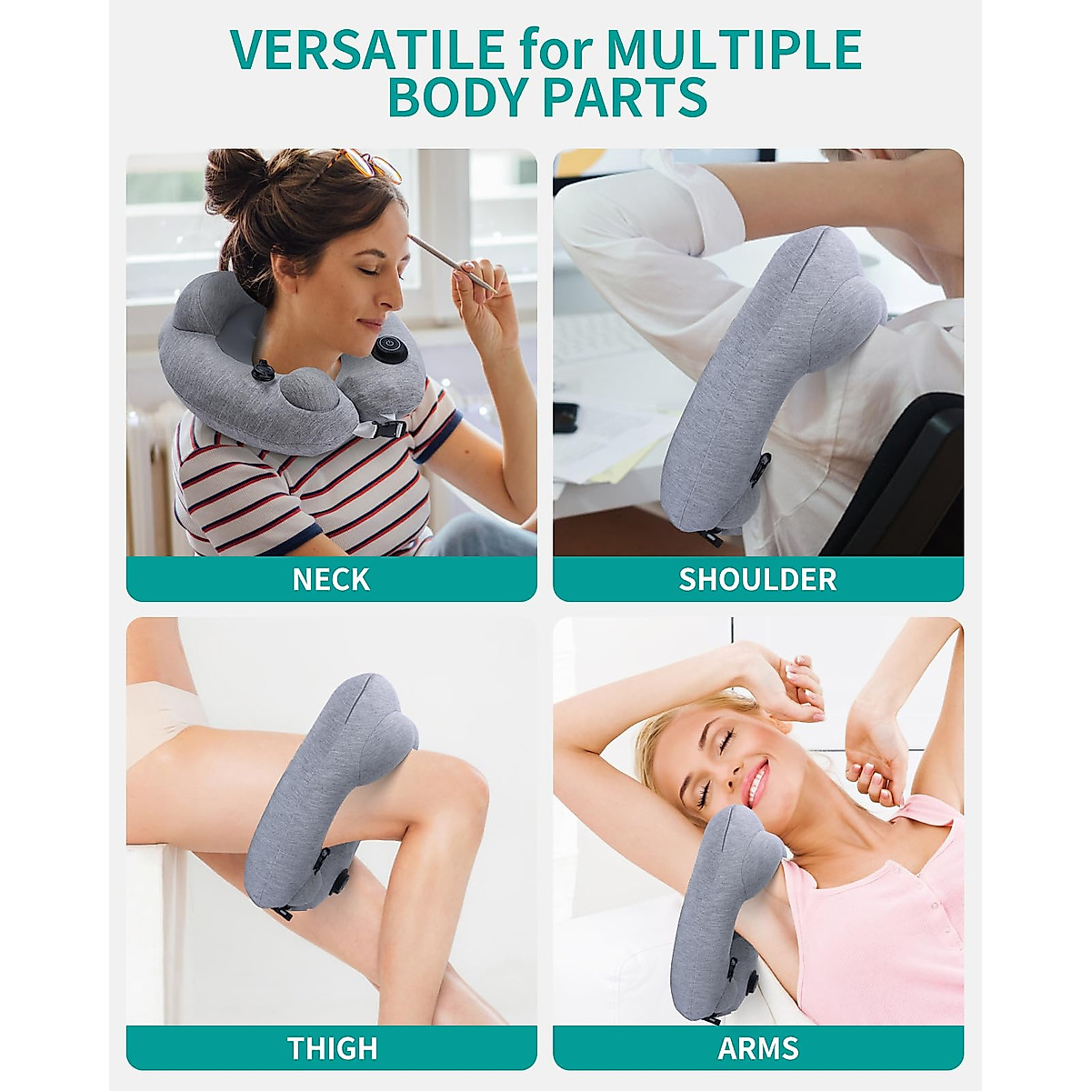 DEMEYATH Inflatable Travel Neck Pillow with Heat,Cordless Rechargeable Neck Pillow for Pain Relief Deep Tissue,Intelligent Portable 3D Shiatsu Kneading Massager for Traveling, Home,Airplane,Office