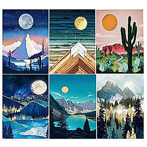 LWZAYS Paint by Numbers for Adults and Kids Beginner,Landscape Painting by Number Kits On Canvas,Without Frame DIY Color Landscape Oil Painting Acrylic Paints,Home Wall Decor（6 Pack 8x12 in）